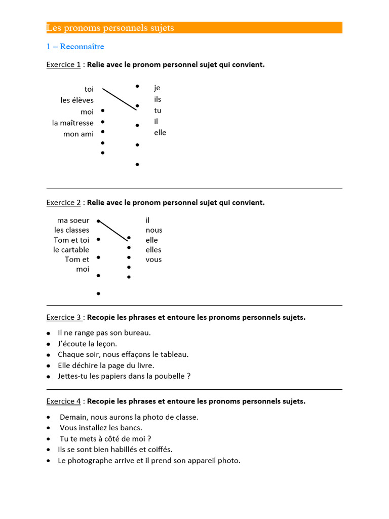 Pronoms Personnels Sujets | PDF