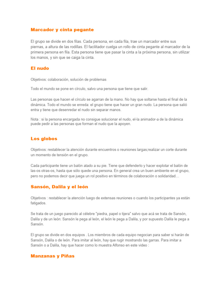 Dinamicas y Juegos para Segundo | PDF