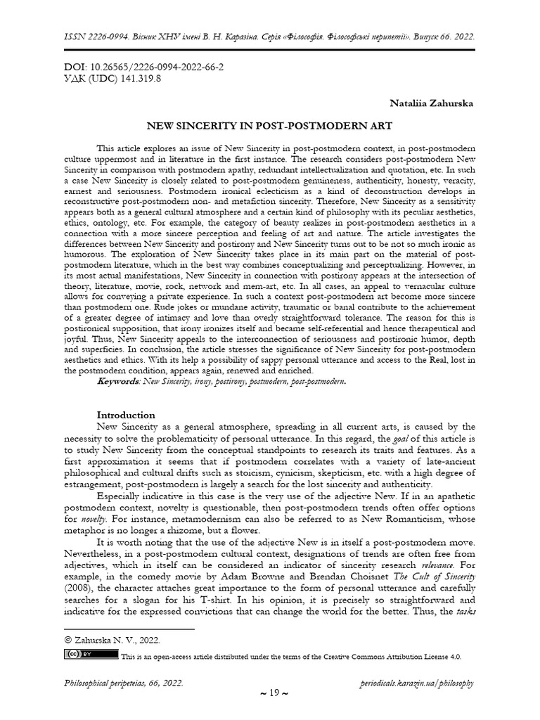 New Sincerity in Post-Postmodern Art | PDF | Postmodernism | Irony