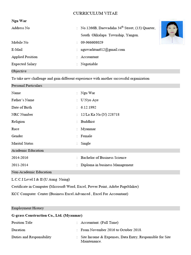 Ngu War CV 001 | PDF | Myanmar