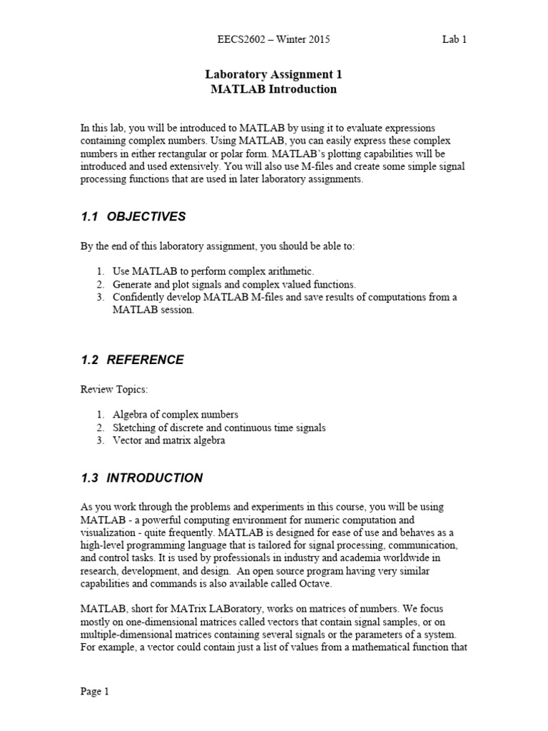Lab 1 | PDF | Matlab | Matrix (Mathematics)