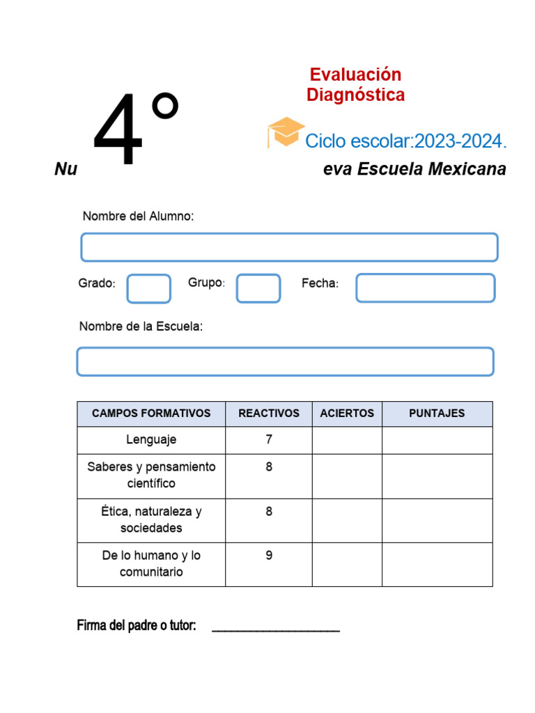 Evaluacion Diagnostica Cuarto Grado 2023 | PDF