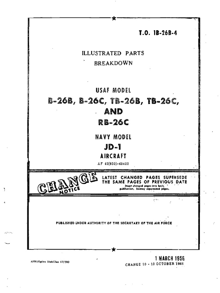 Douglas B-26BC, TB-26BC and RB-26C Aircraft Illustrated Parts Breakdown ...