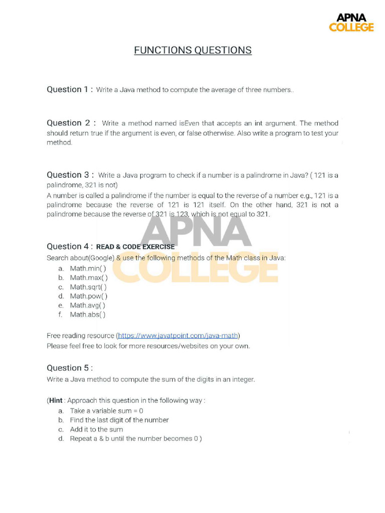 Functions Questions | PDF