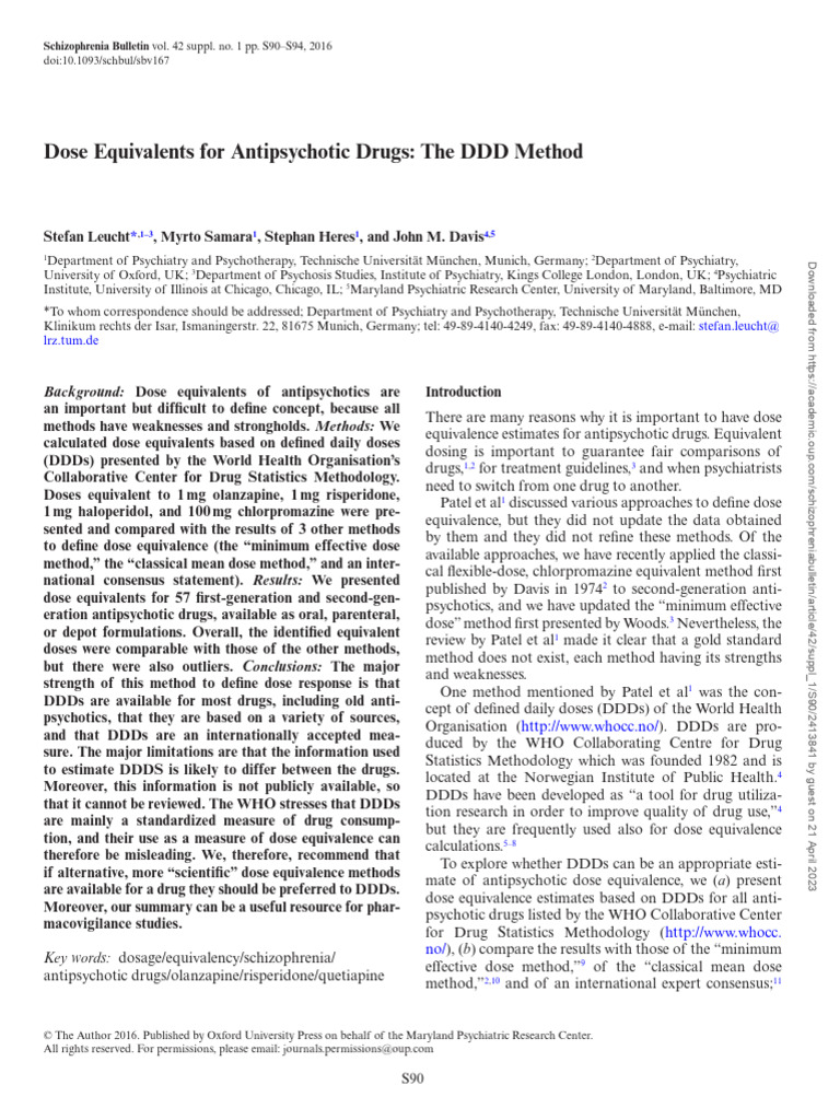 Dose Equivalents For Antipsychotic Drugs | PDF | Antipsychotic ...