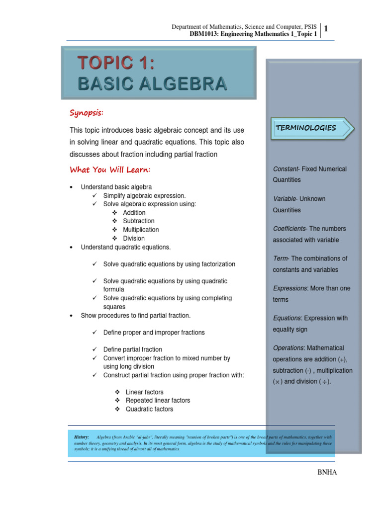 Chapter 1 - Basic Algebra | PDF