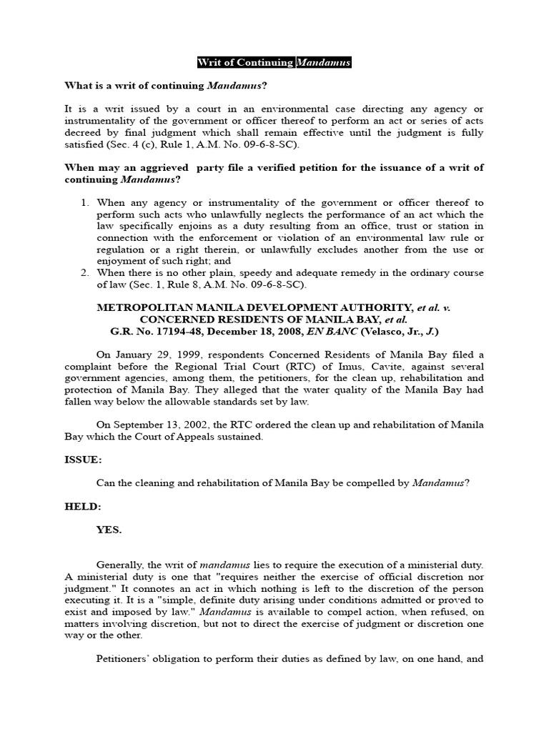 Writ of Continuing Mandamus | PDF