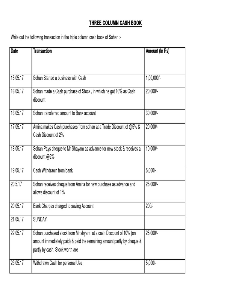 Solved Example Three Column Cash Book | PDF Solved Example Three Column Cash Book | PDF