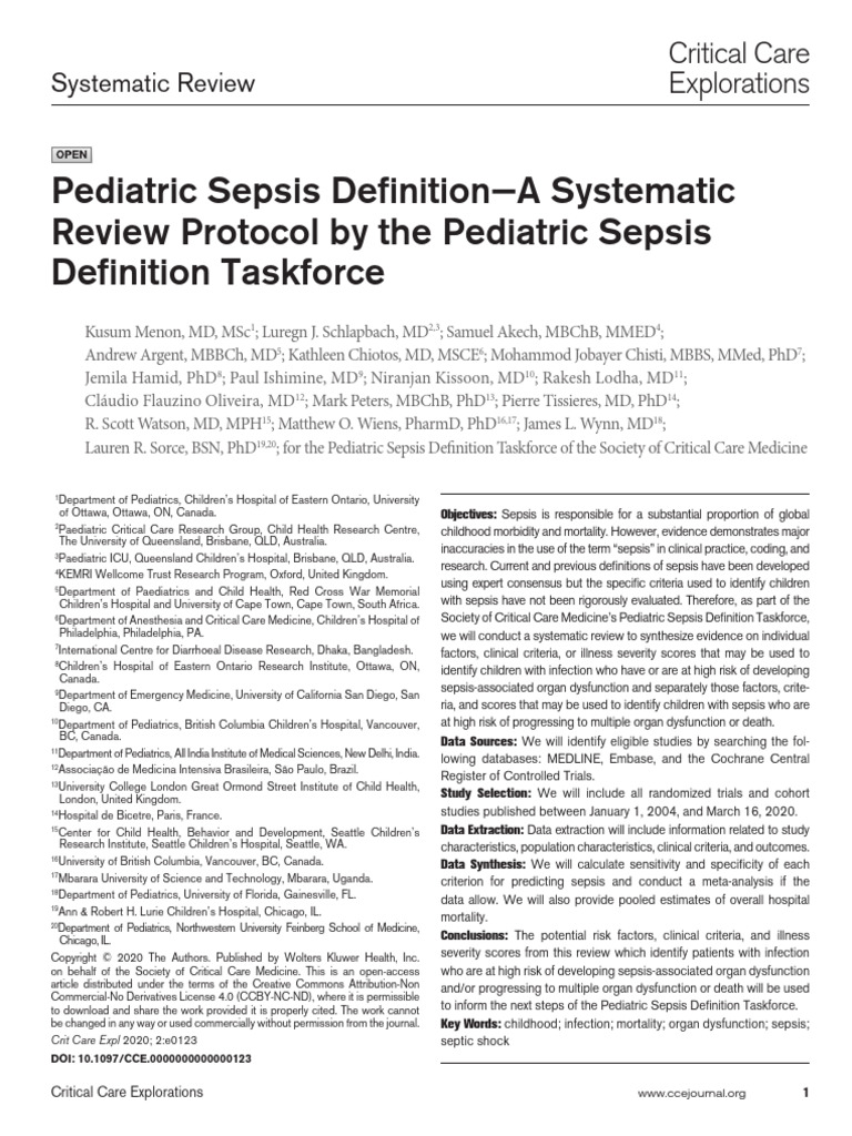 Pediatric Sepsis Definition-A Systematic Review Protocol by The ...