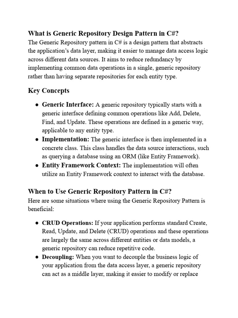 Generic Repository VS Non-Generic Repository | PDF | Databases | Class (Computer Programming)