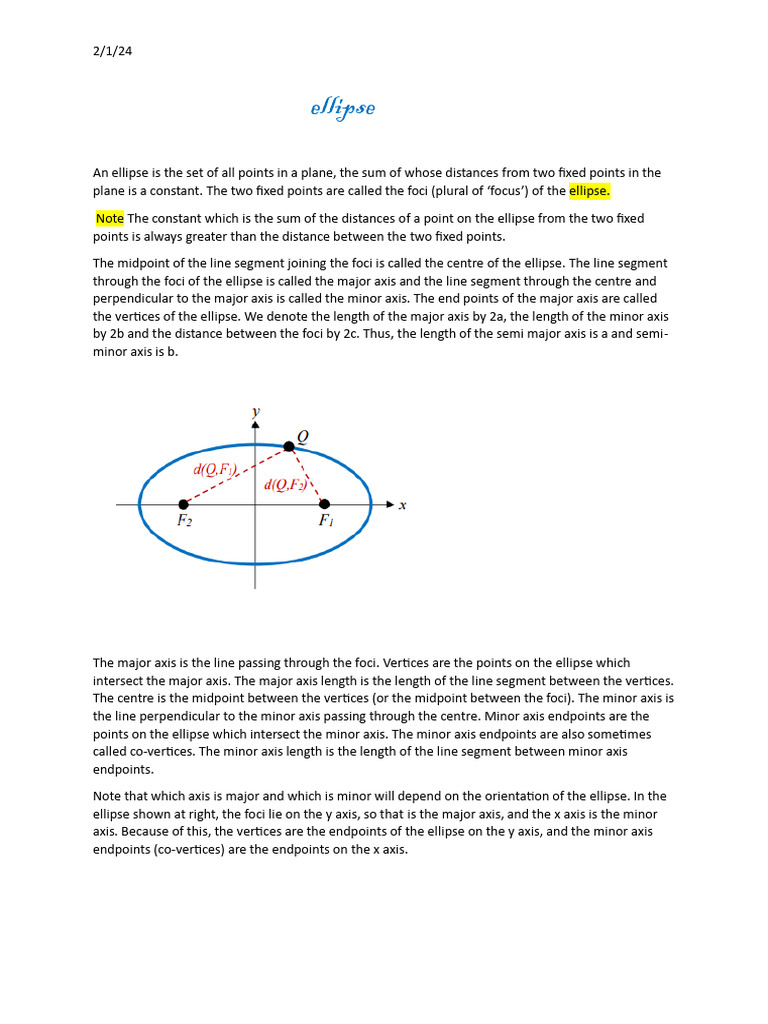 Ellipse Pdf Ellipse Cartesian Coordinate System