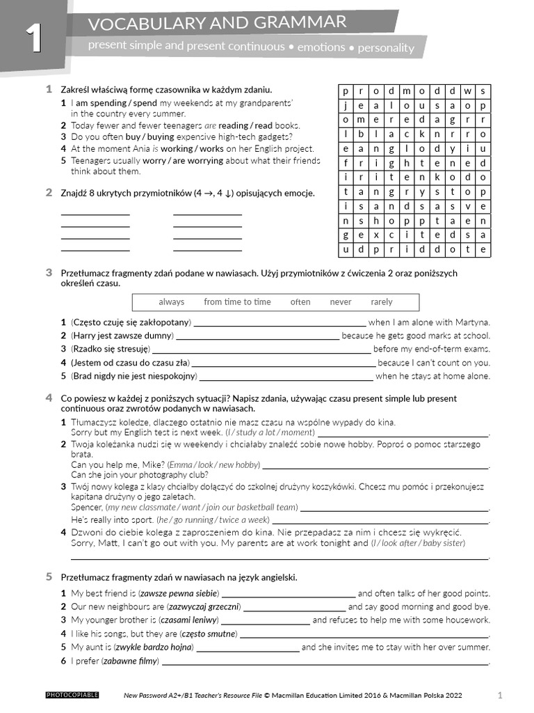 EMOTIONS AND PERSONALITY + PRESENT SIMPLE AND CONT. A2+B1 | PDF