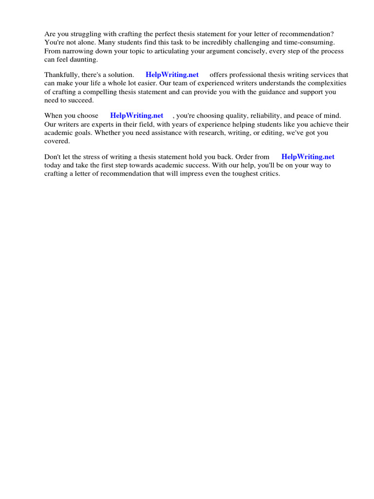 Letter of Recommendation Thesis Statement | PDF | Essays | Thesis