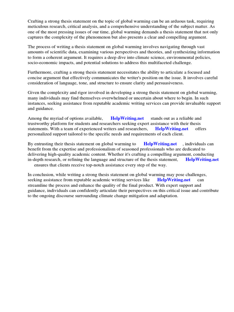 Strong Thesis Statement Global Warming | PDF | Climate Change ...