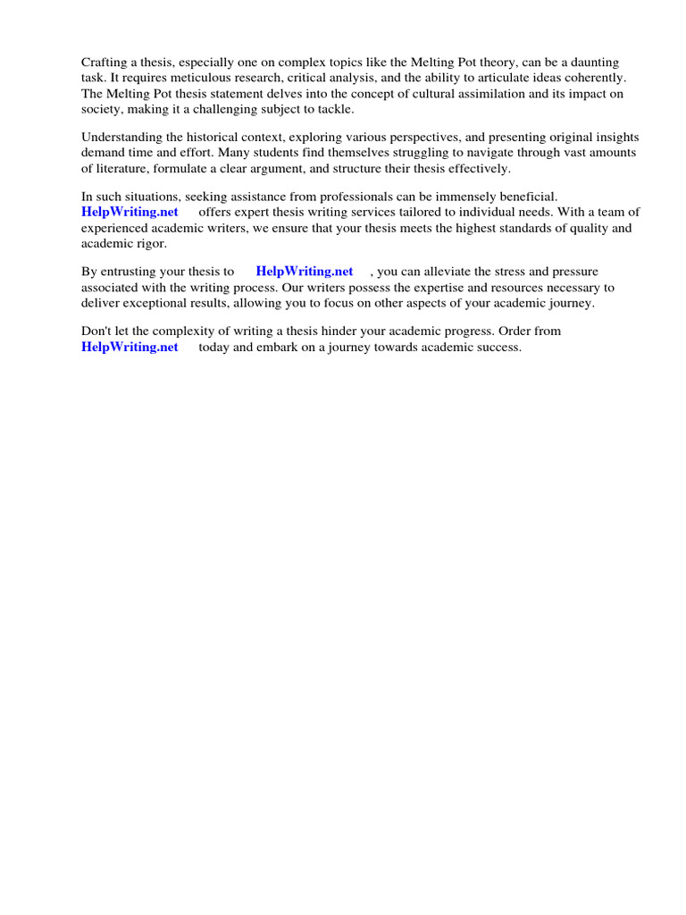 Melting Pot Thesis Statement | PDF | Multiculturalism | Thesis