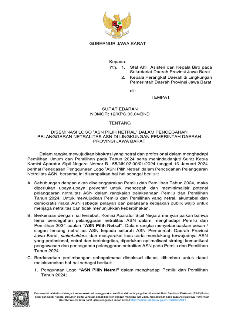 Netralitas ASN Jelang Pemilu 2024 | PDF