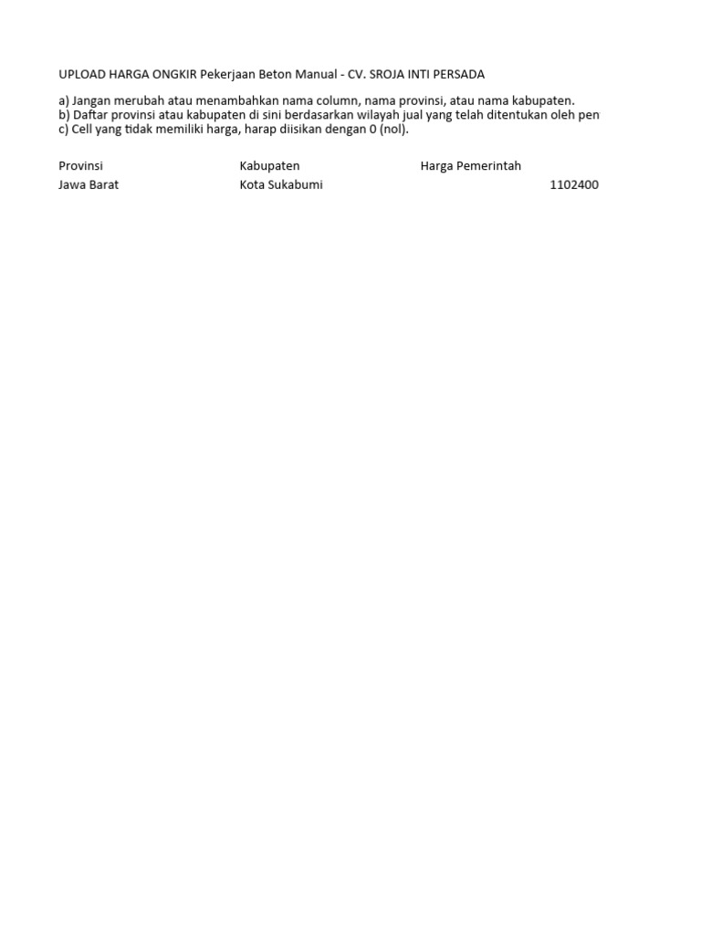 Ongkir Beton Manual CV. SROJA INTI PERSADA | PDF
