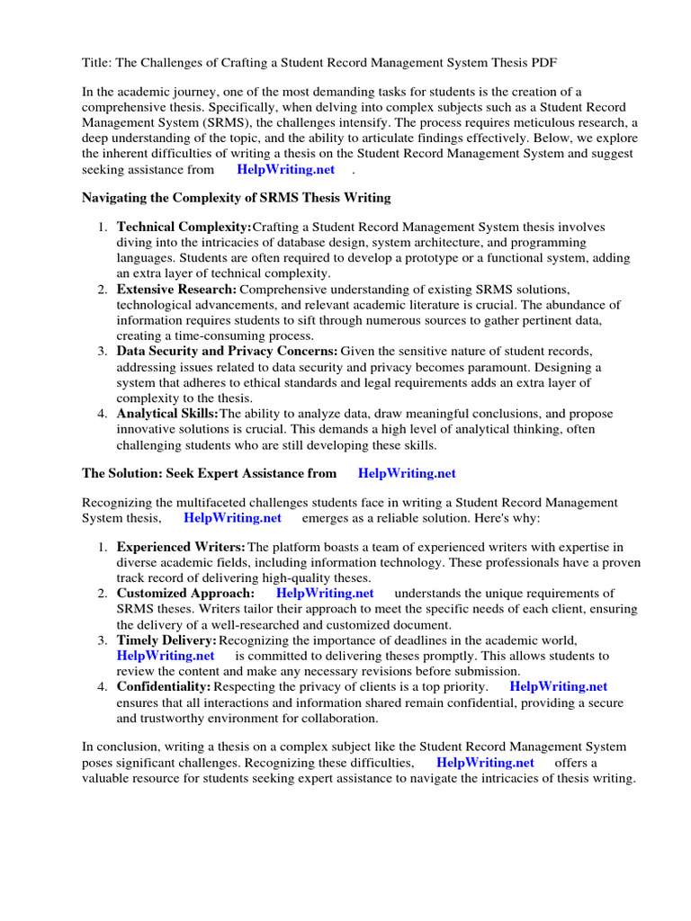 Student Record Management System Thesis PDF | PDF