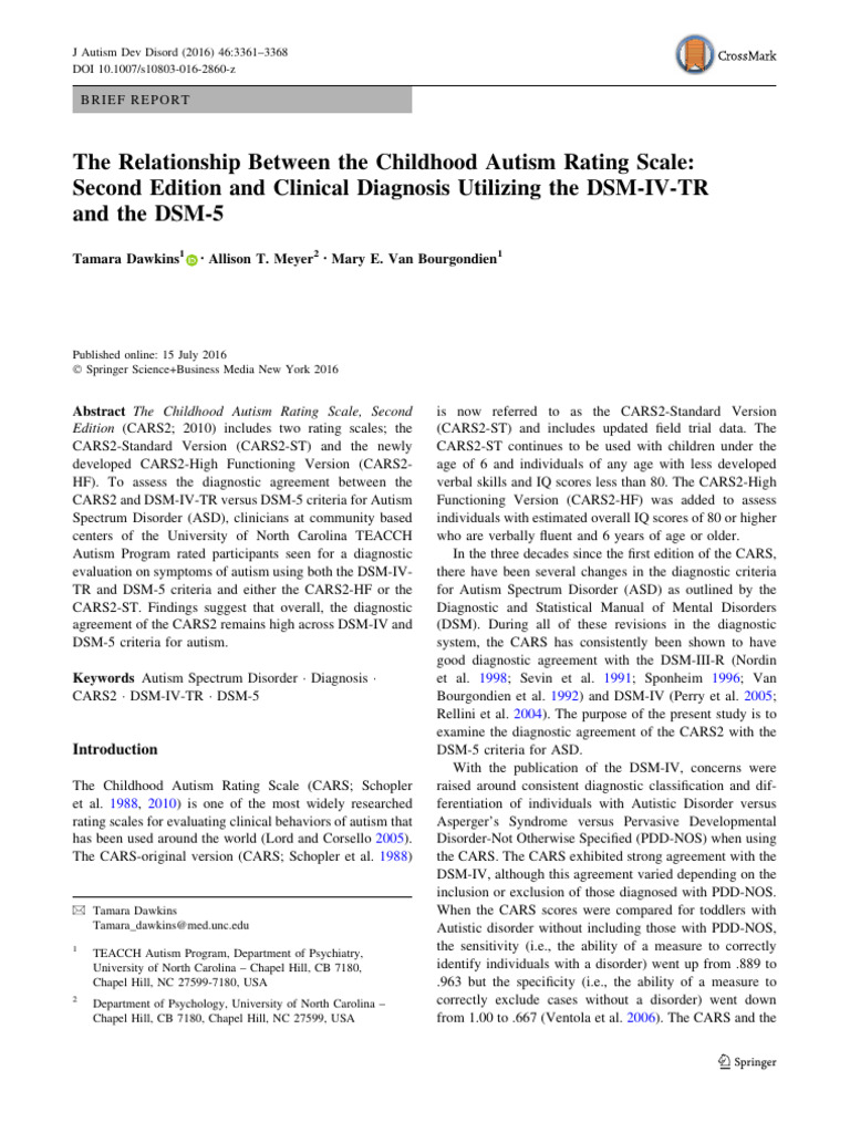 The Relationship Between The Childhood Autism Rating Scale: Second ...