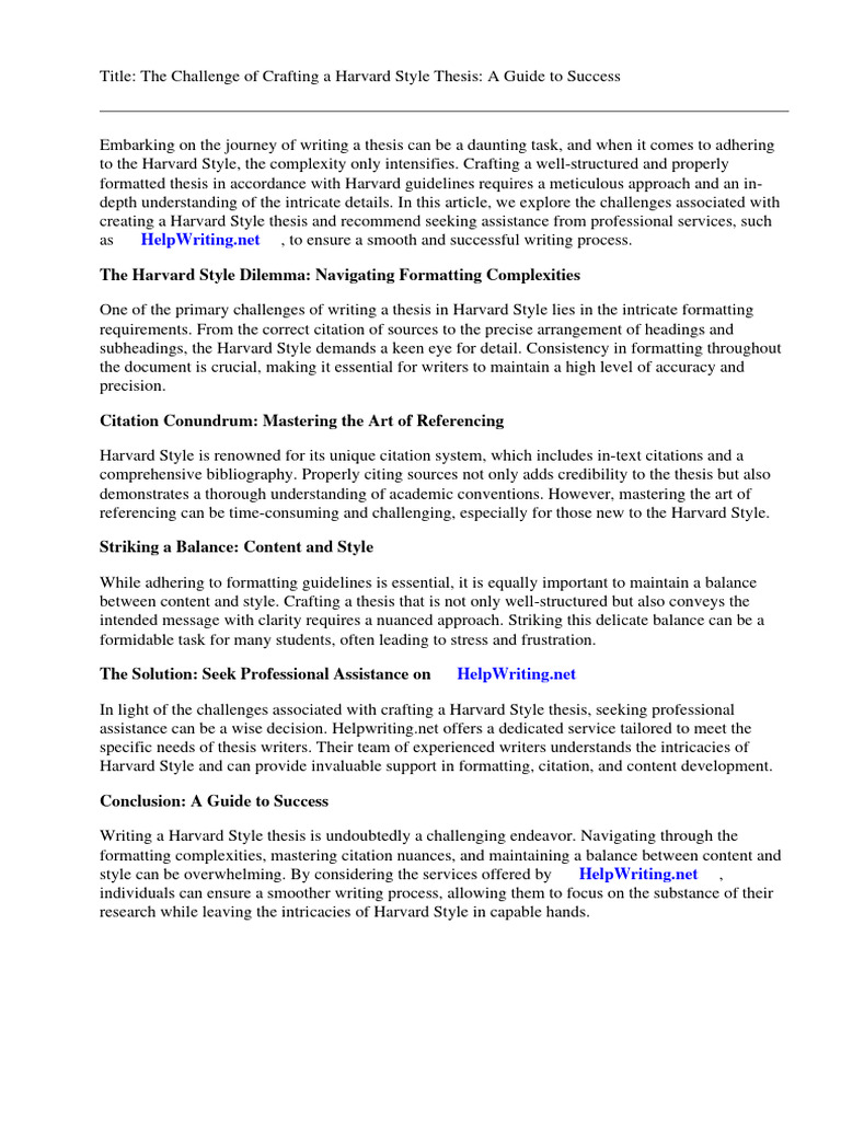 Harvard Style Thesis Template | PDF | Citation | Thesis