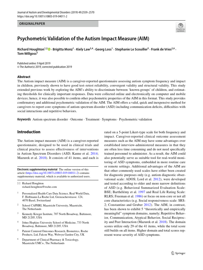 Psychometric Validation of The Autism Impact Measure (AIM) | Download ...