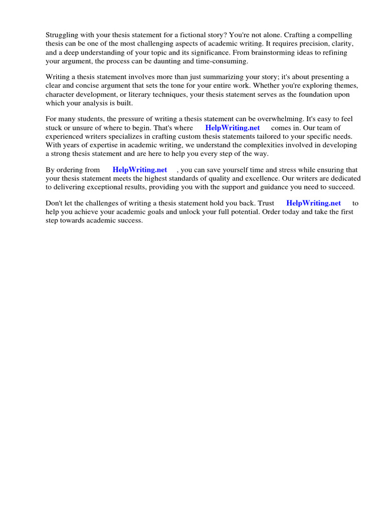 Thesis Statement Fictional Story | PDF | Essays | Thesis