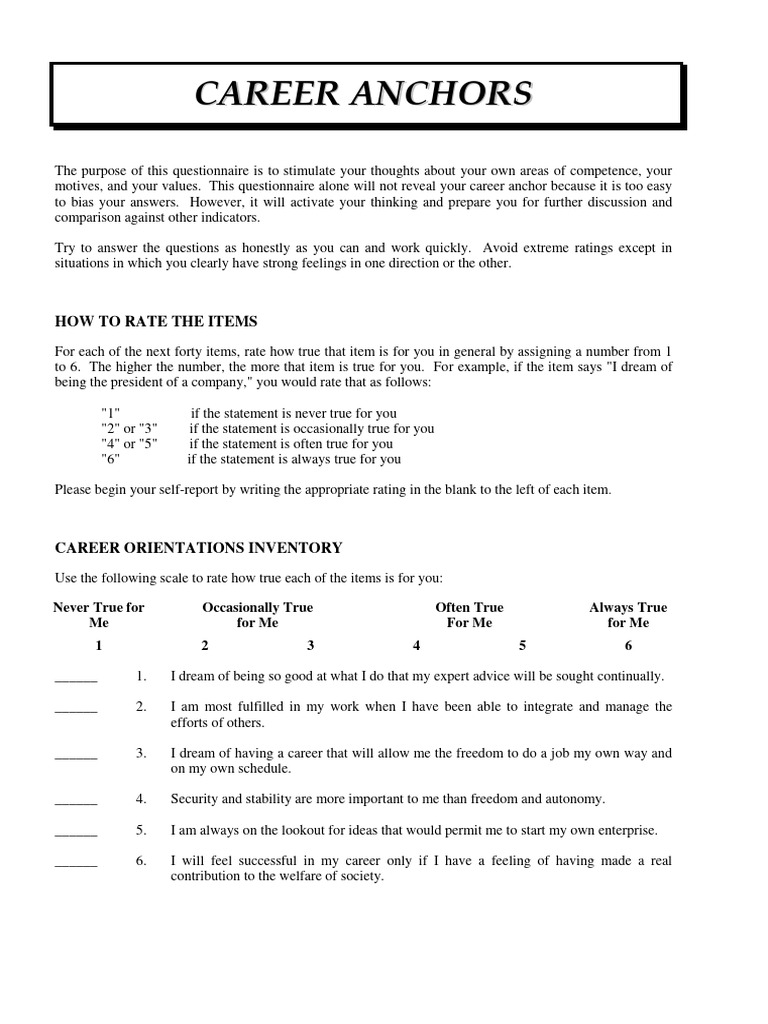 Career Anchors | Download Free PDF | Social Psychology | Behavioural Sciences