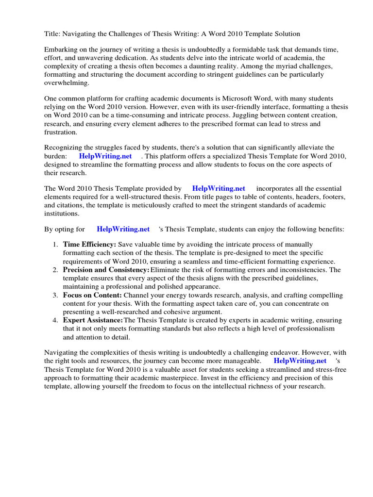 Thesis Template Word 2010 | PDF