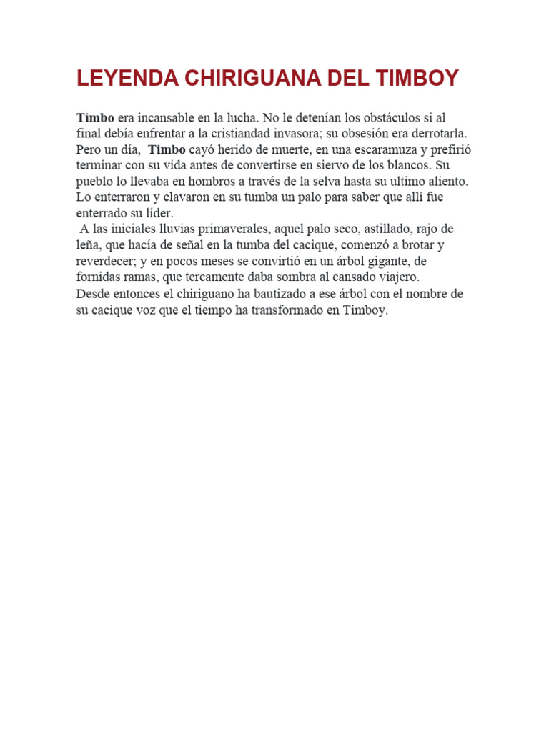 Leyenda Chiriguana Del Timboy | PDF