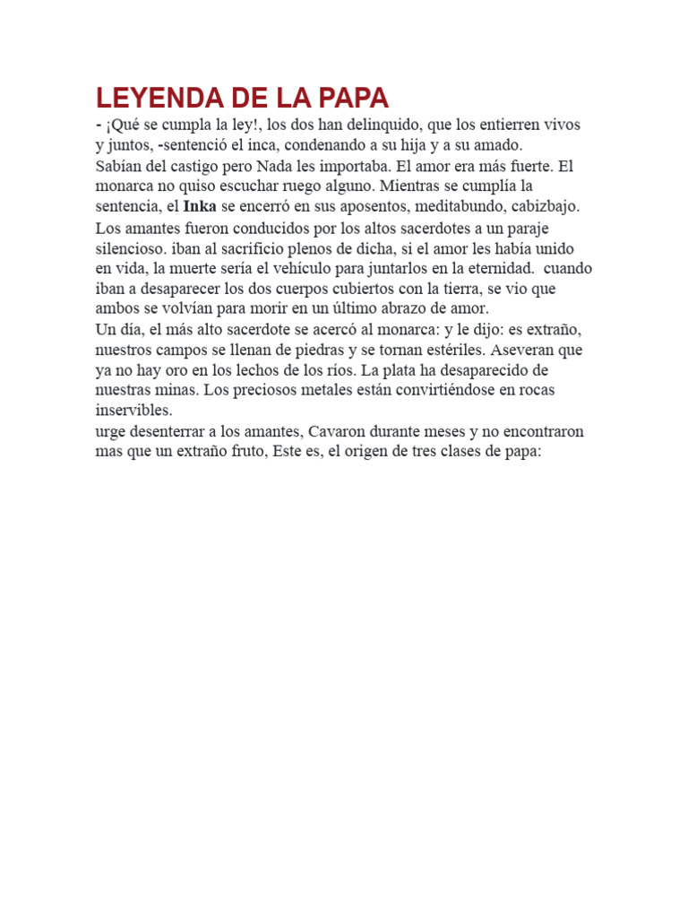 Leyenda de La Papa | PDF