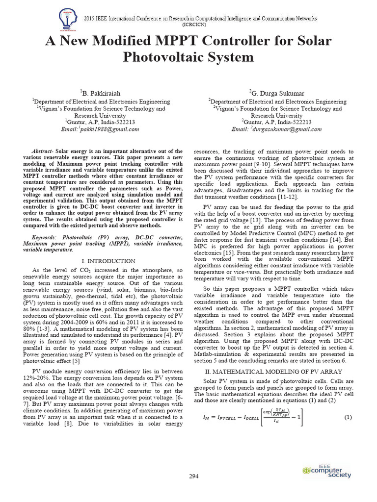 1 A New Modified MPPT Controller For Solar Photovolaic System | PDF ...