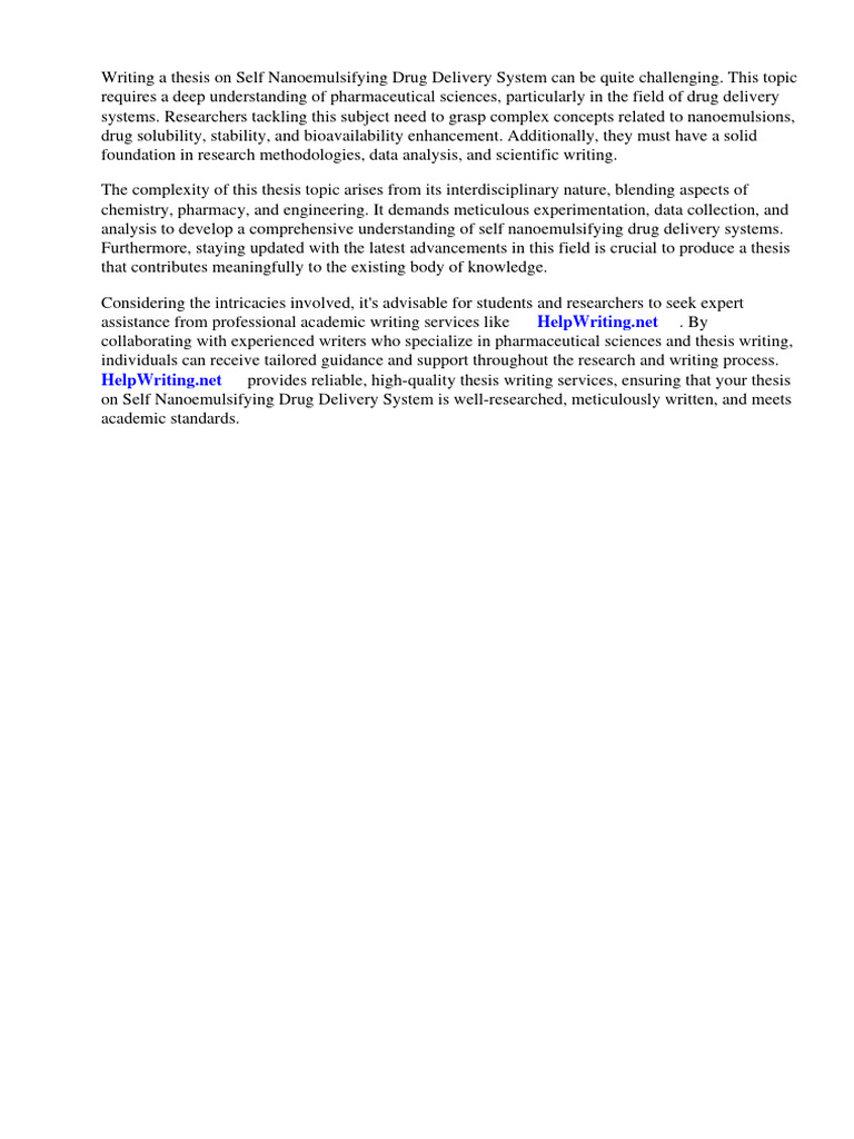 Self Nanoemulsifying Drug Delivery System Thesis Pdf