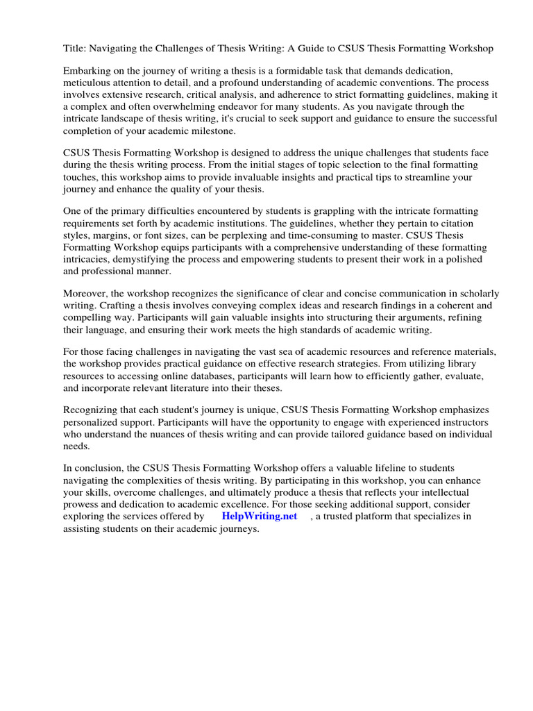 Csus Thesis Formatting Workshop | PDF | Thesis