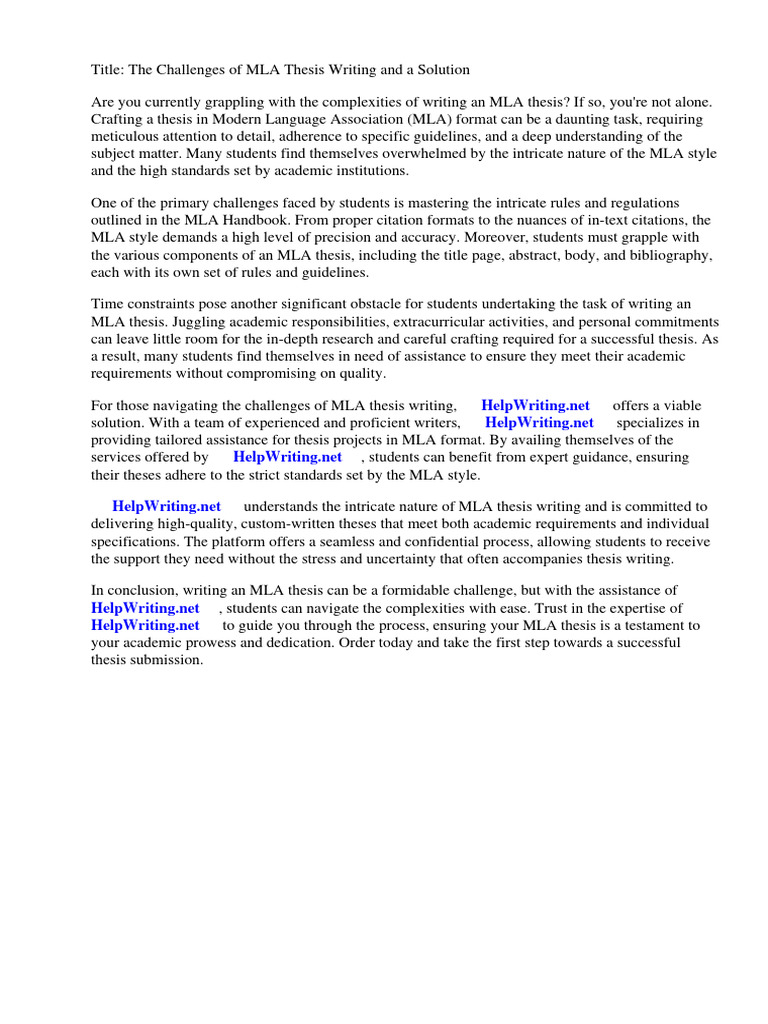 Mla Thesis Writing | PDF | Thesis | Citation