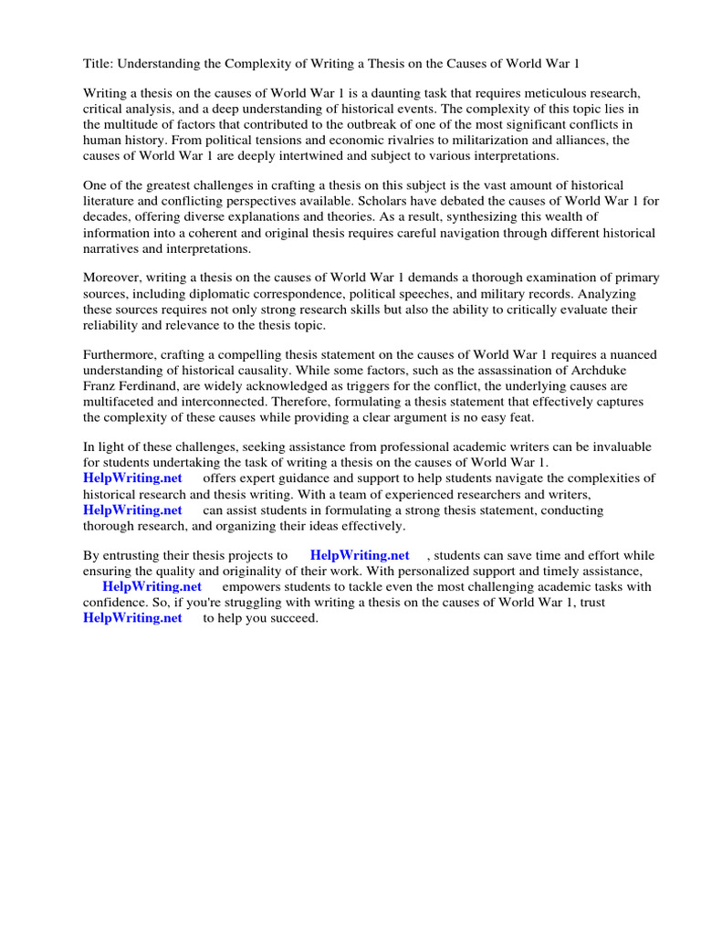 Causes of World War 1 Thesis Statement | PDF | World War I | World War II
