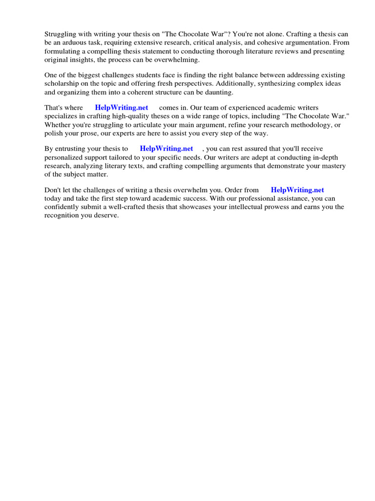 The Chocolate War Thesis | PDF