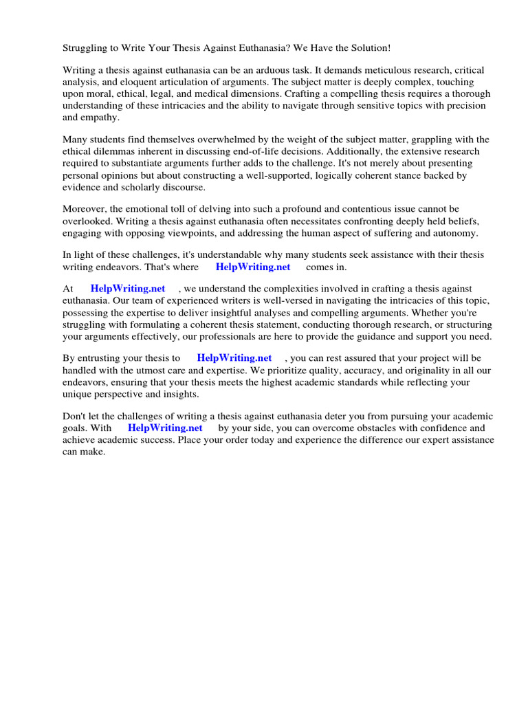 Against Euthanasia Thesis Statement | PDF | Terminal Illness | Medical ...