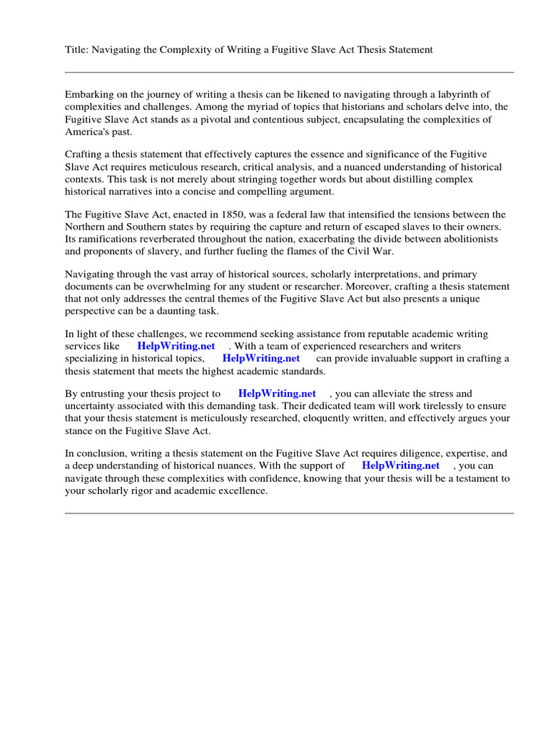 Fugitive Slave Act Thesis Statement | PDF | Fugitive Slaves In The ...