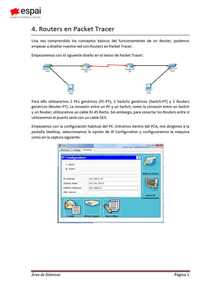 Configuración de Routers en Packet Tracer | PDF | Enrutador (Computación) | Protocolos de internet