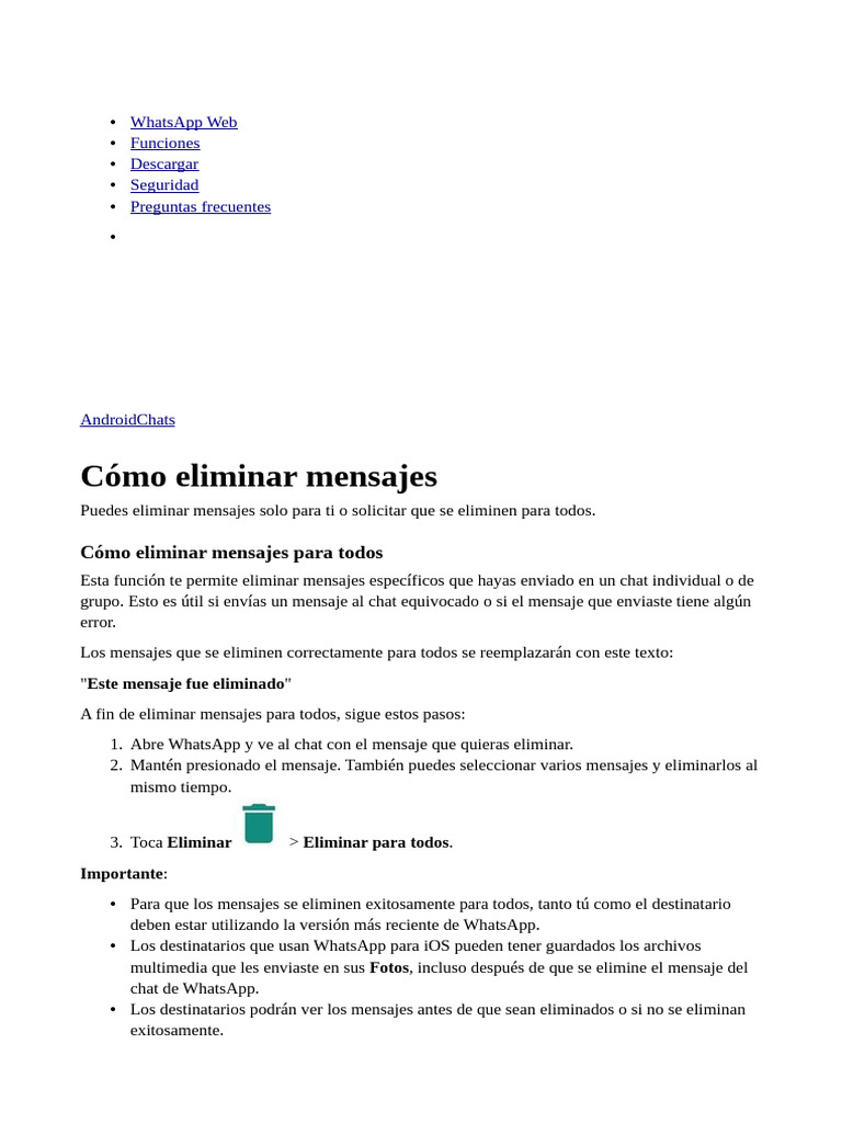 WhatsApp-Cómo Eliminar Mensajes | PDF