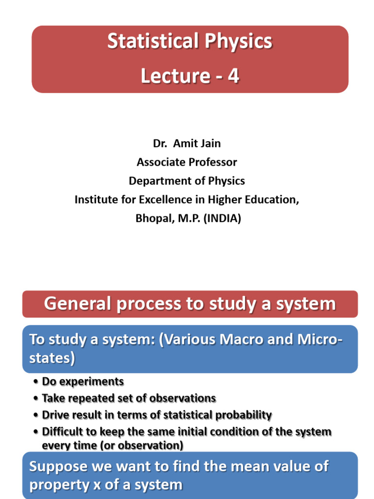 Statistical Physics - Lecture 4 | PDF | Temperature | Thermodynamic Equilibrium