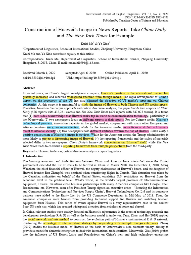 Huawei's Media Image: China vs. US | PDF
