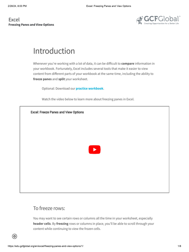 6 - Excel - Freezing Panes and View Options | PDF | Microsoft Excel ...