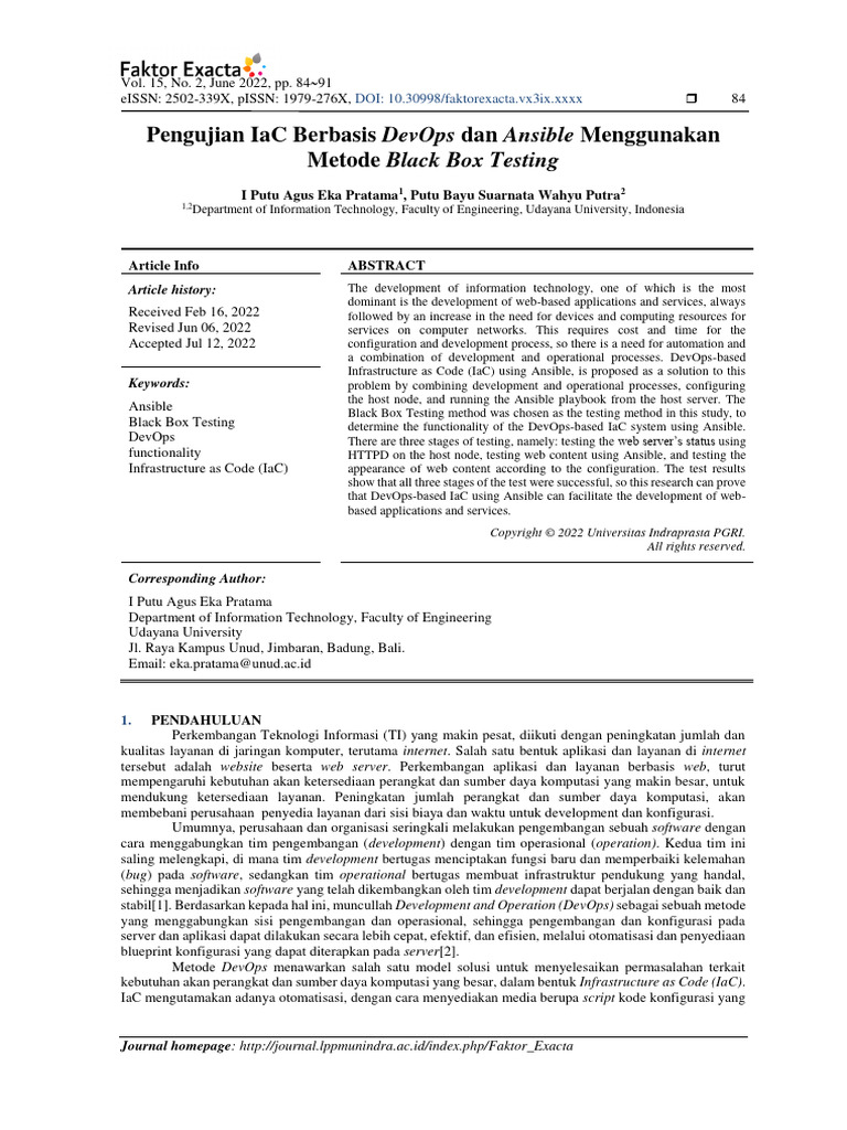 Pengujian IaC Berbasis DevOps Dan Ansible Menggunakan Metode Black Box ...