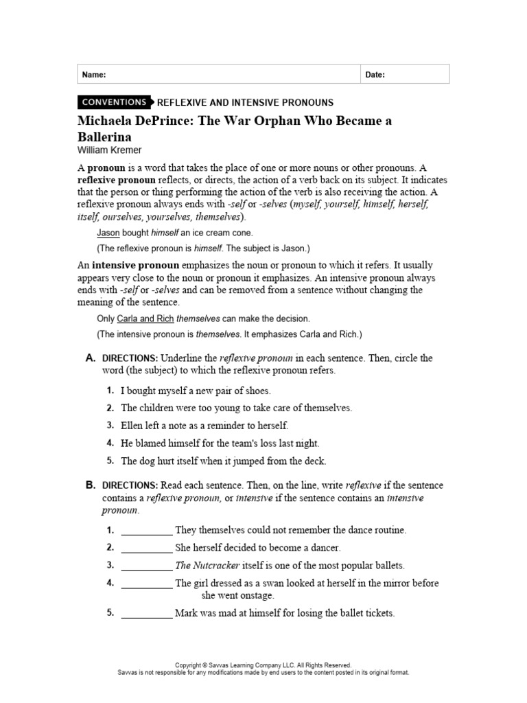 Grammar Reflexive Intensive Pronouns | PDF | Pronoun | Syntactic ...
