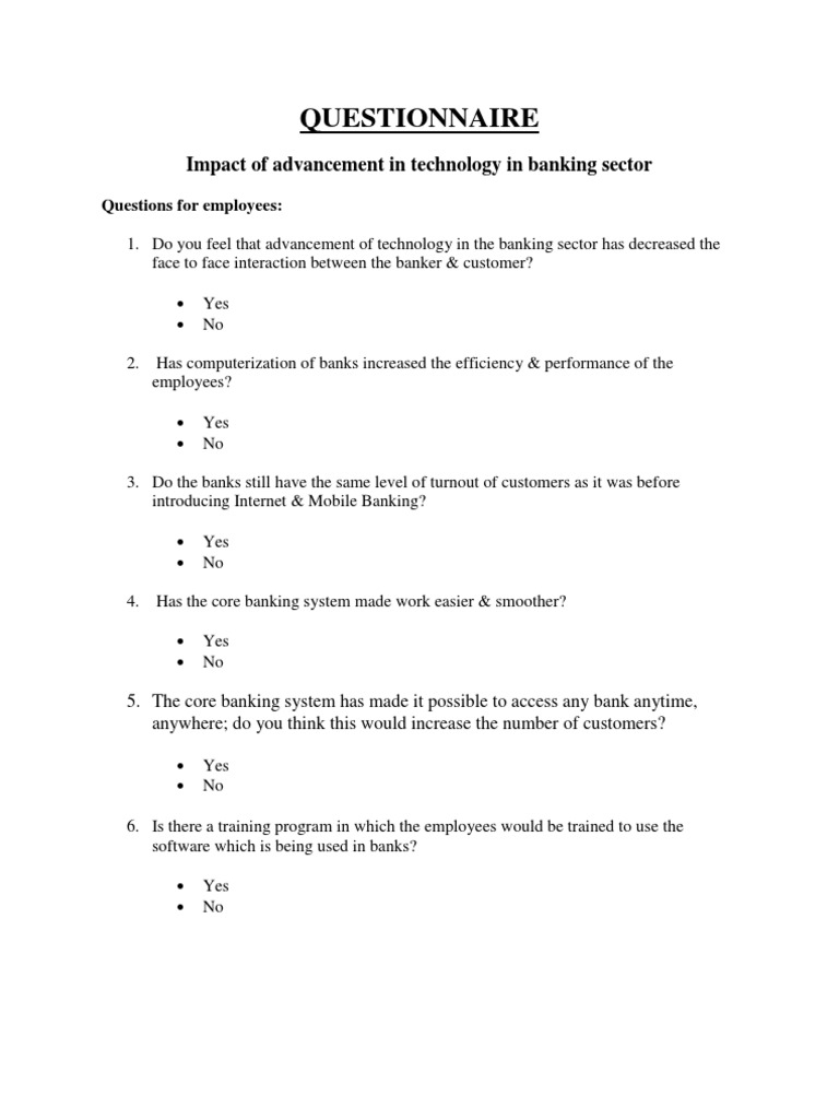 Techonology in Banking Questionnaire | PDF | Business