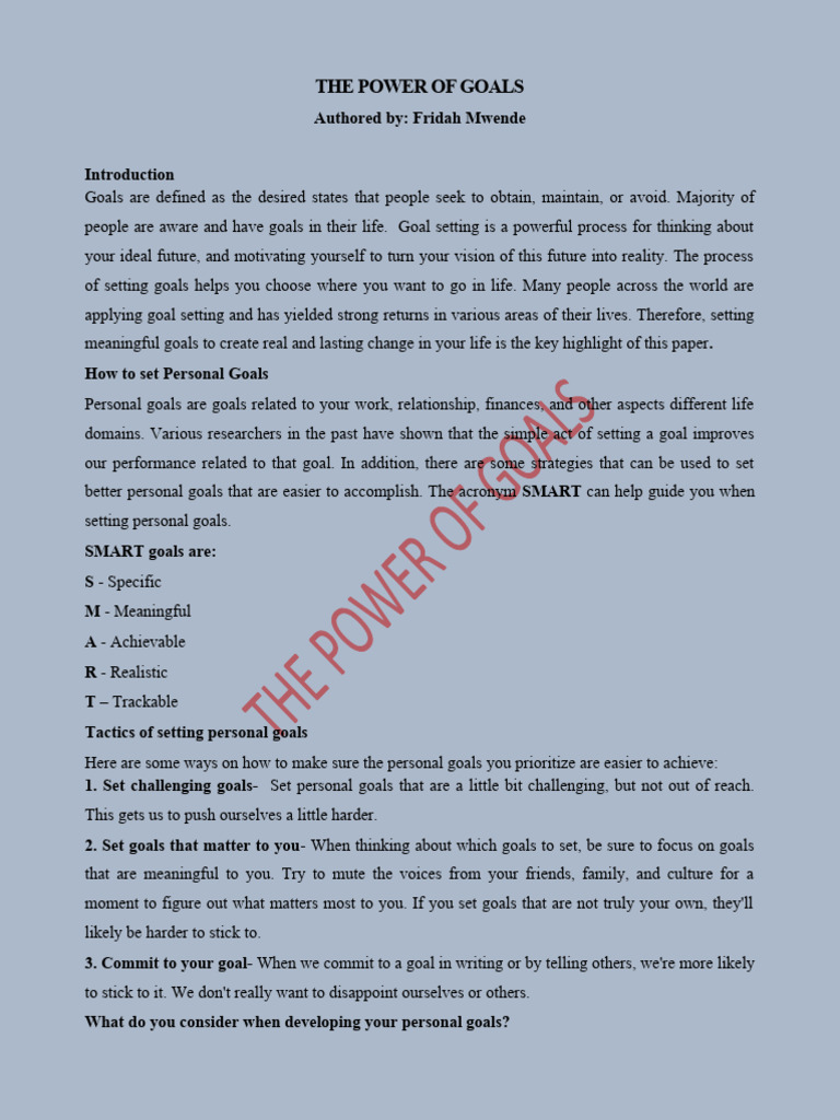 THE POWER OF GOALS | PDF | Goal | Goal Setting
