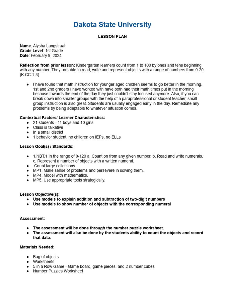 alysha langstraat dsu lesson plan 1 | PDF