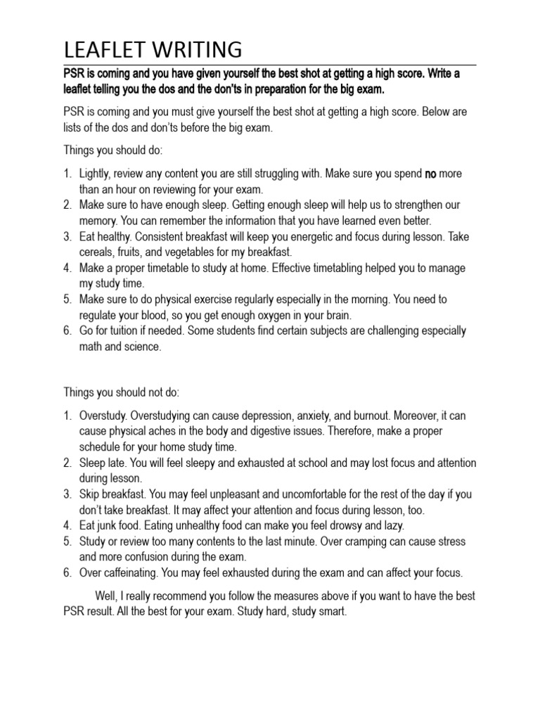 LEAFLET Preparation For My PSR Exam | PDF