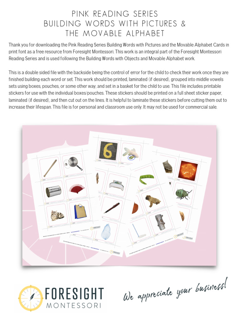 Pink Reading Building Words With Pictures - Movable Alphabet Print ...